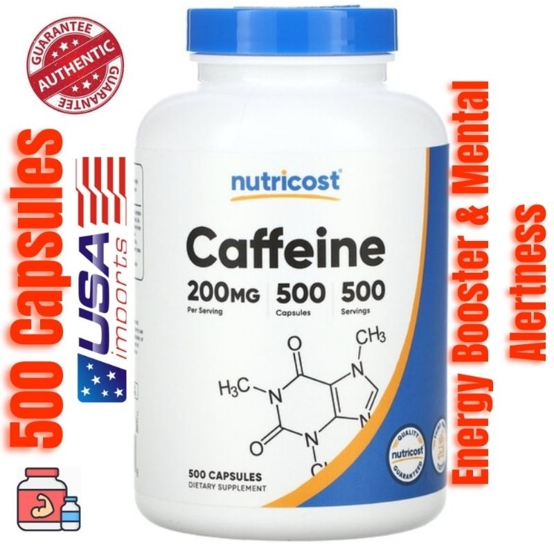 Nutricost Caffeine Pills, Caffeine, 200 mg, 500 Capsules EXP:11/2026 ...