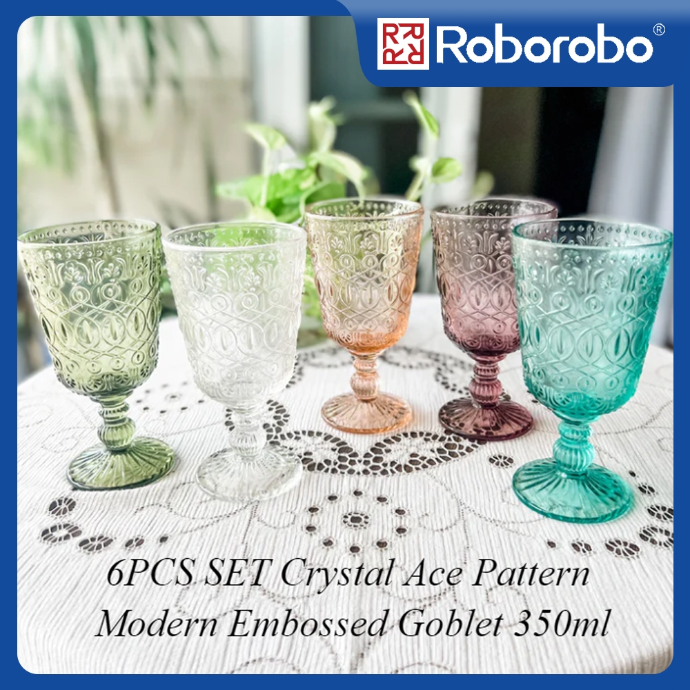 Roborobo 6pcs Modern Embossed Crystal Ace Pattern Goblet Water Crystal ...