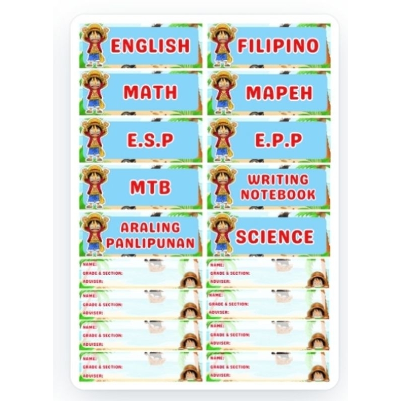ONE PIECE SUBJECT LABEL NAME NOTEBOOK | Shopee Philippines