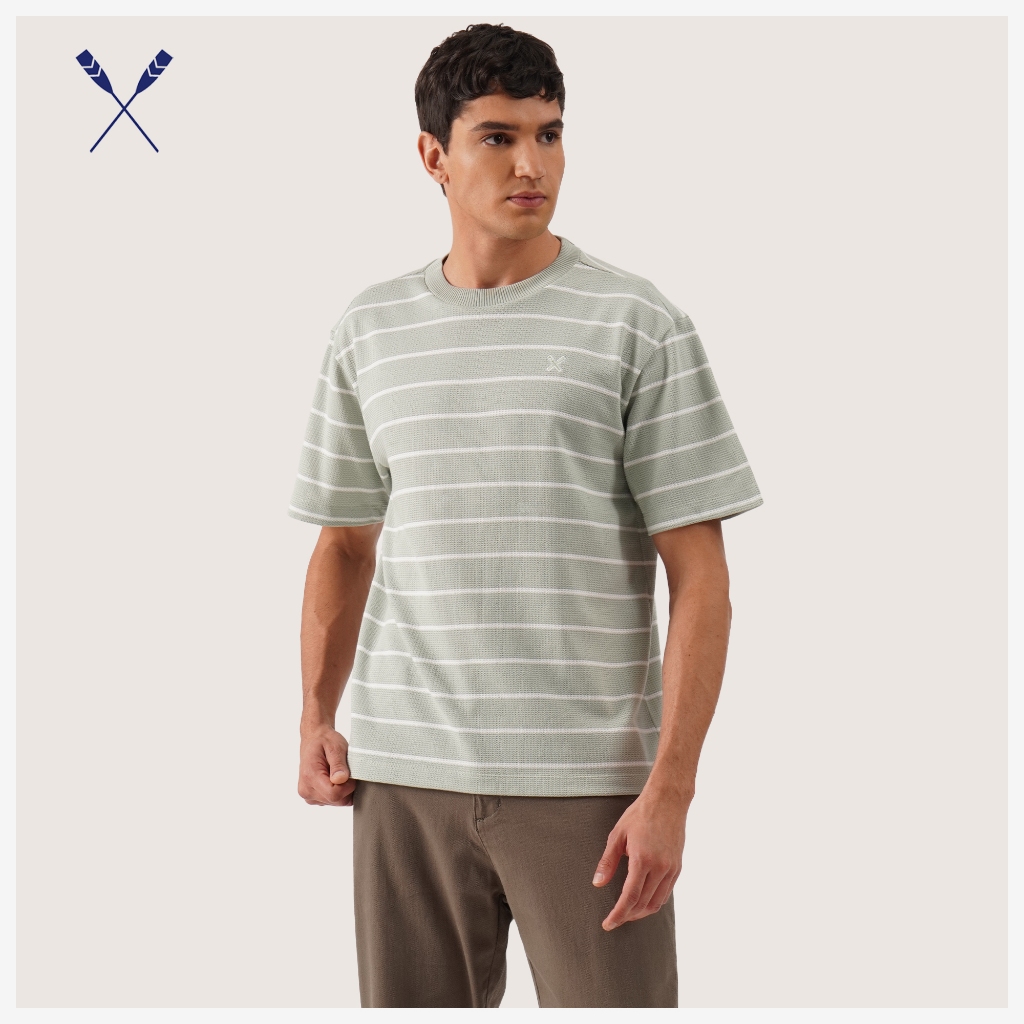 Regatta Relaxed Fit Stripe T-Shirt In Textured Knit For Men (Aqua Blue ...