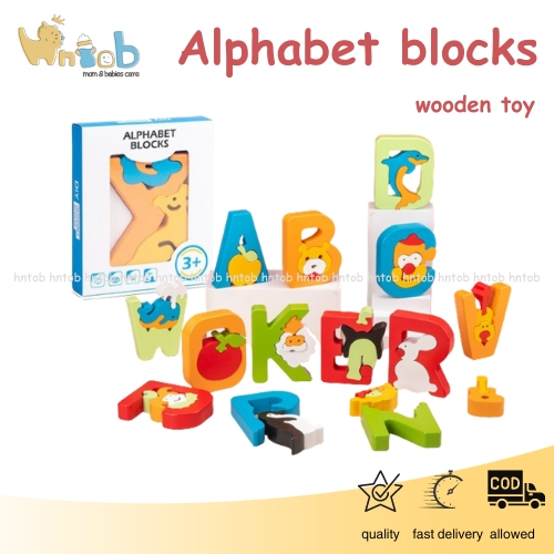 Wooden Alphabet Blocks DIY Word Puzzle Education Toy Early Digital ...