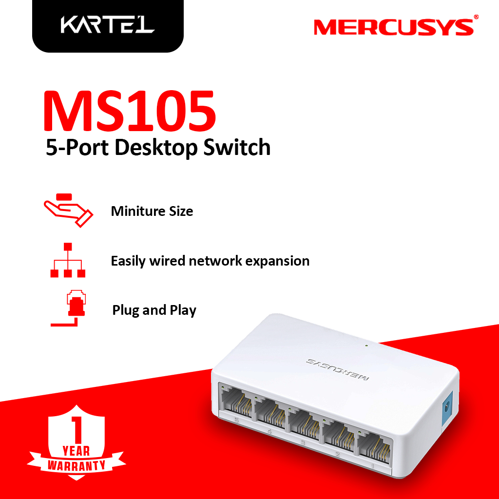 Mercusys MS105 5-Port 10/100Mbps Desktop Network Switch | Shopee ...