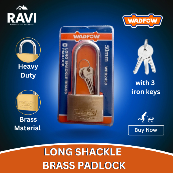 Wadfow Heavy Duty Long Shackle Brass Padlock Pad lock 50mm with 3pcs ...