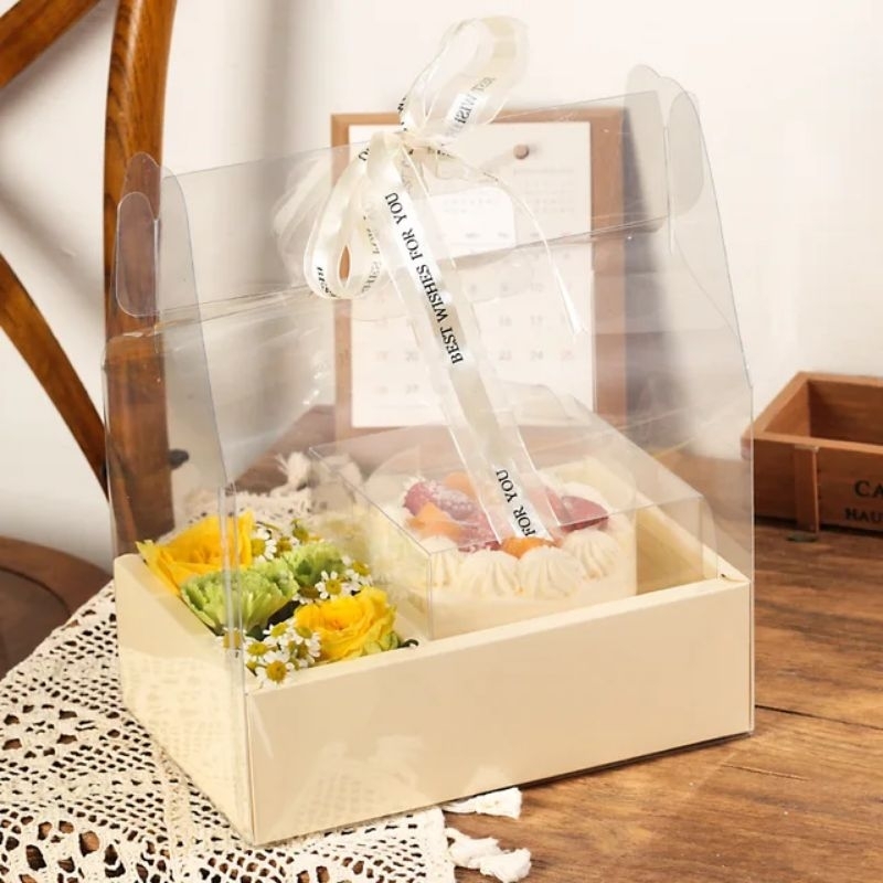 2pcs set.Transparent Acetate Flower Mini Cake Gift Box Includes Divider ...