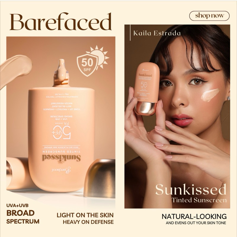 Barefaced Sunkissed Tinted Sunscreen SPF50+ PA++++ 50grams || Sun ...