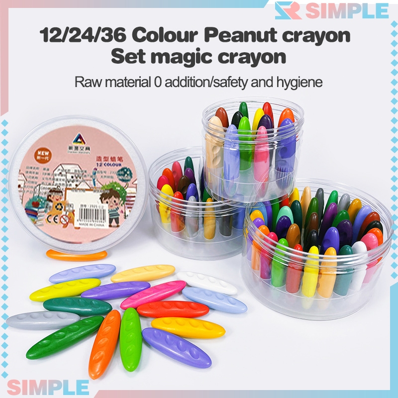 12/24/36 Colors Peanut Shape Crayons Painting Safe Non-Toxic Washable ...