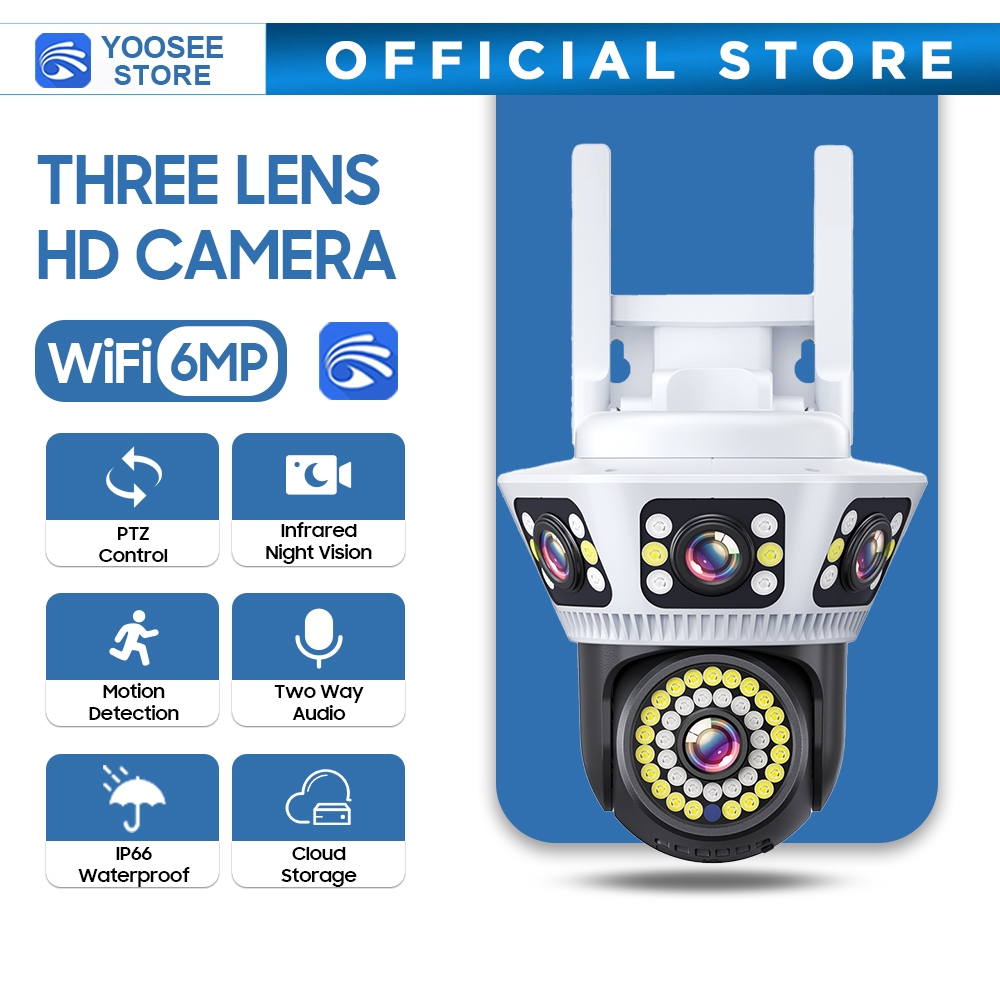 Yoosee 3 Lens CCTV camera outdoor 360 panoramic waterproof wireless HD 6MP Night Vision CCTV ...