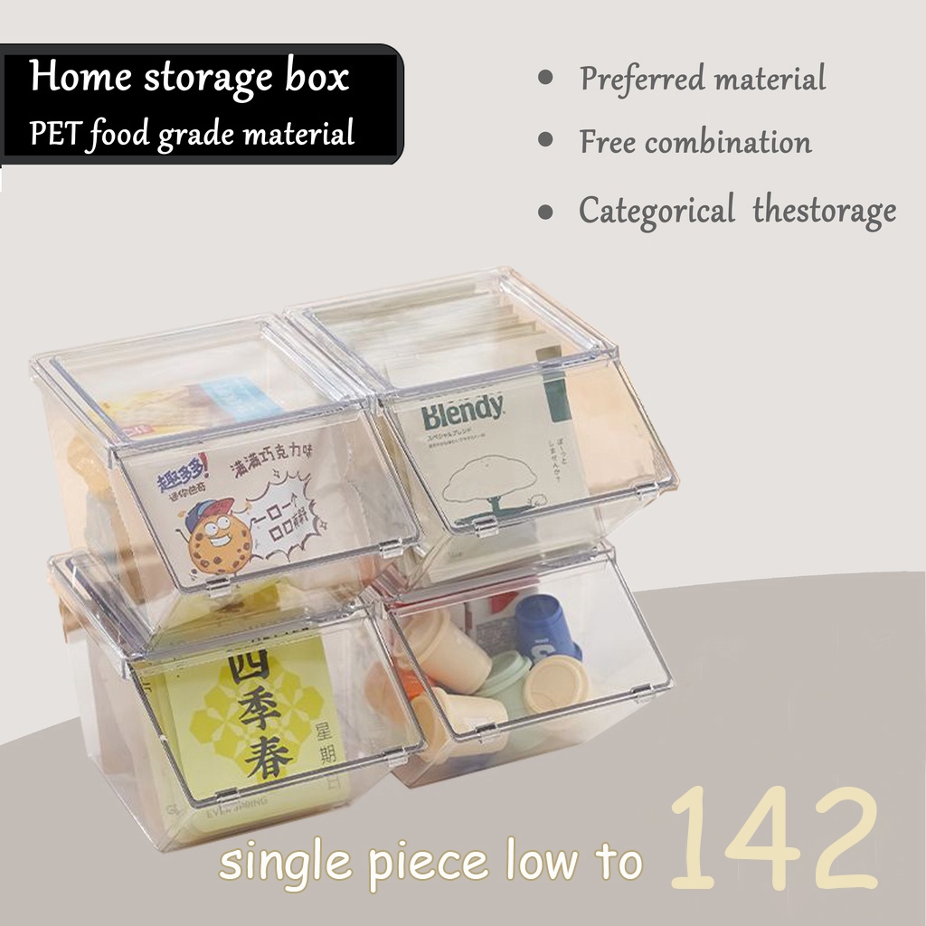 Clear Plastic Fliptop Lid Desktop Bin Stackable Organizer Coffee Candy ...