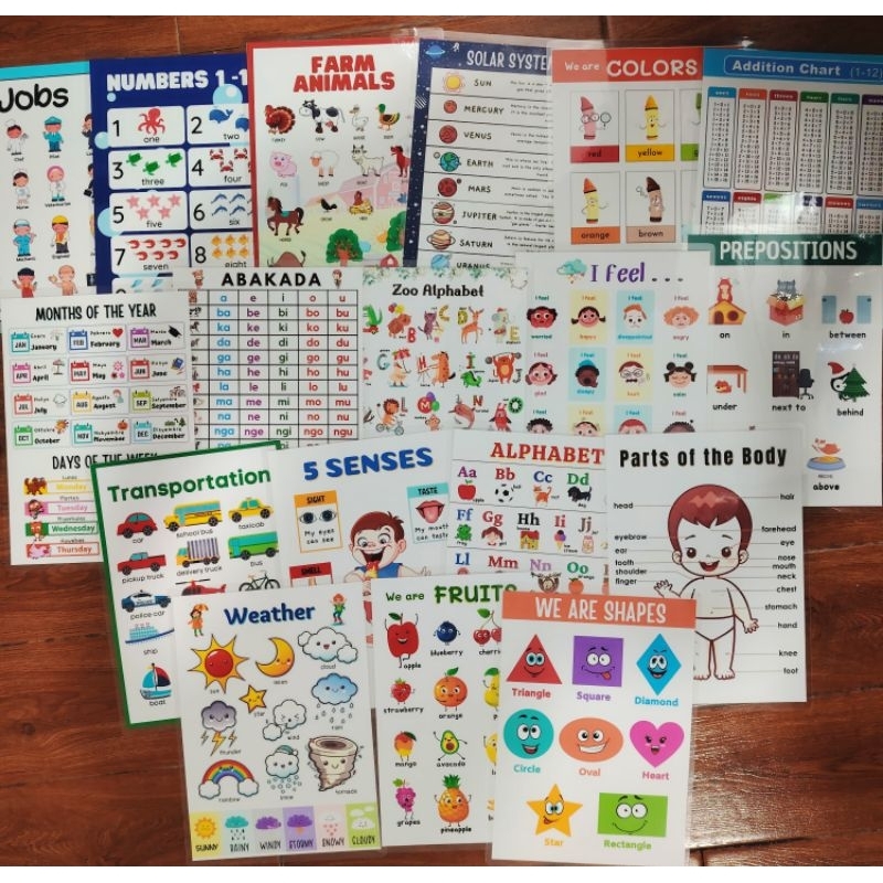 10 or 20 pieces Laminated Educational Charts Bundle Alphabet Colors ...