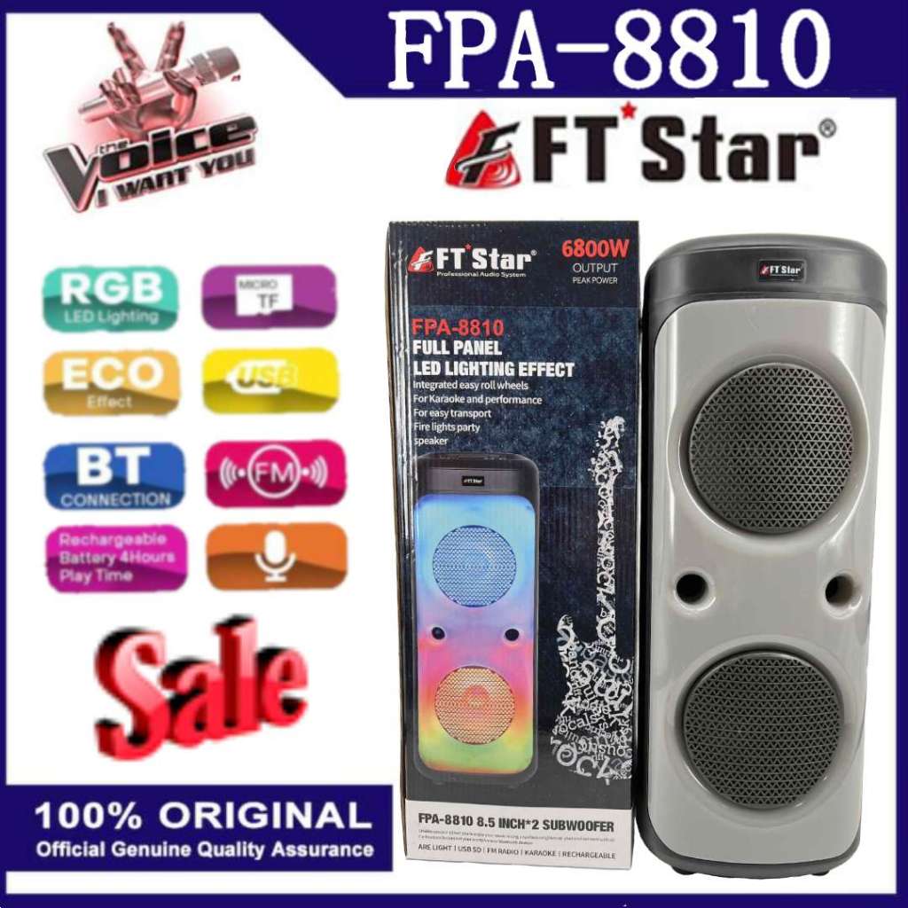 FT STAR FPA-8810 8.5inch X2 Big Karaoke Trolley Party Bluetooth Tws ...