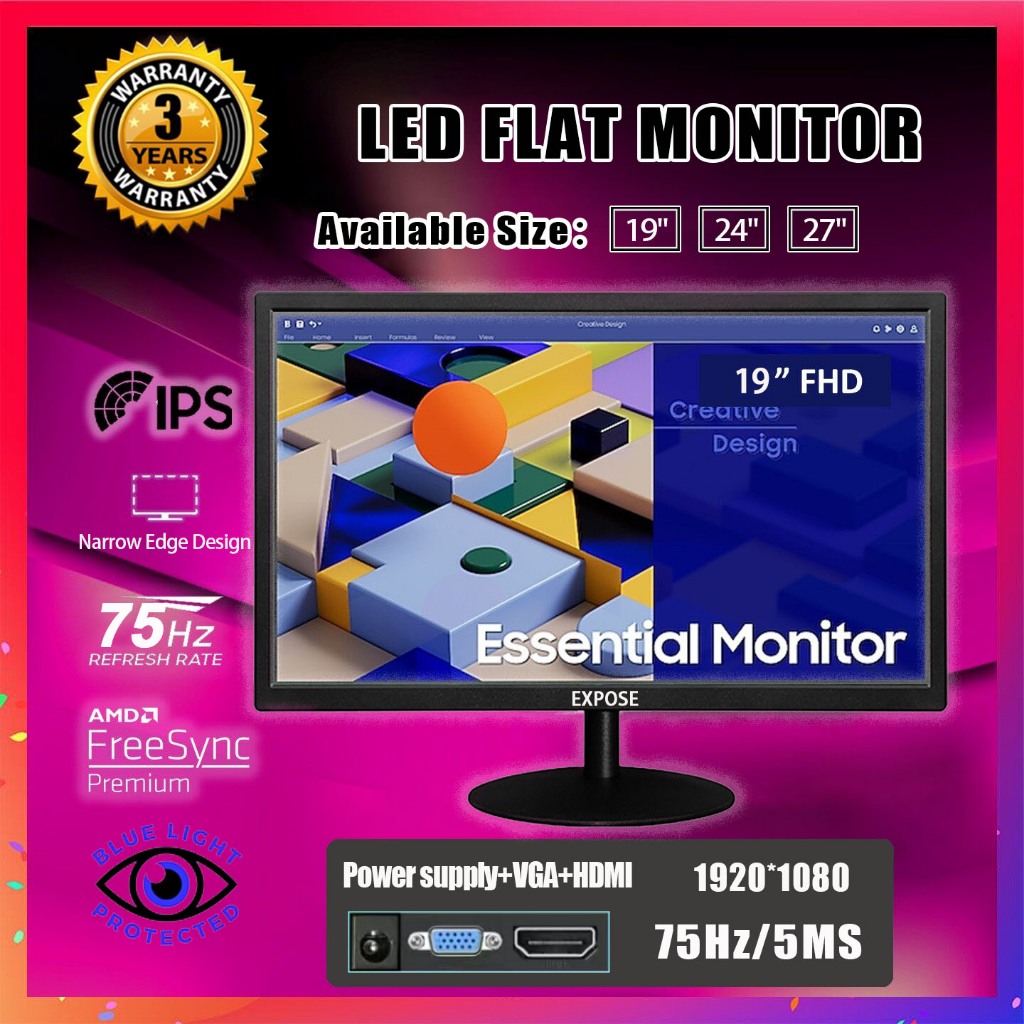 EXPOSE 19 22 24 27 Inch Flat Monitor for Computer Pc Gaming Monitor ...