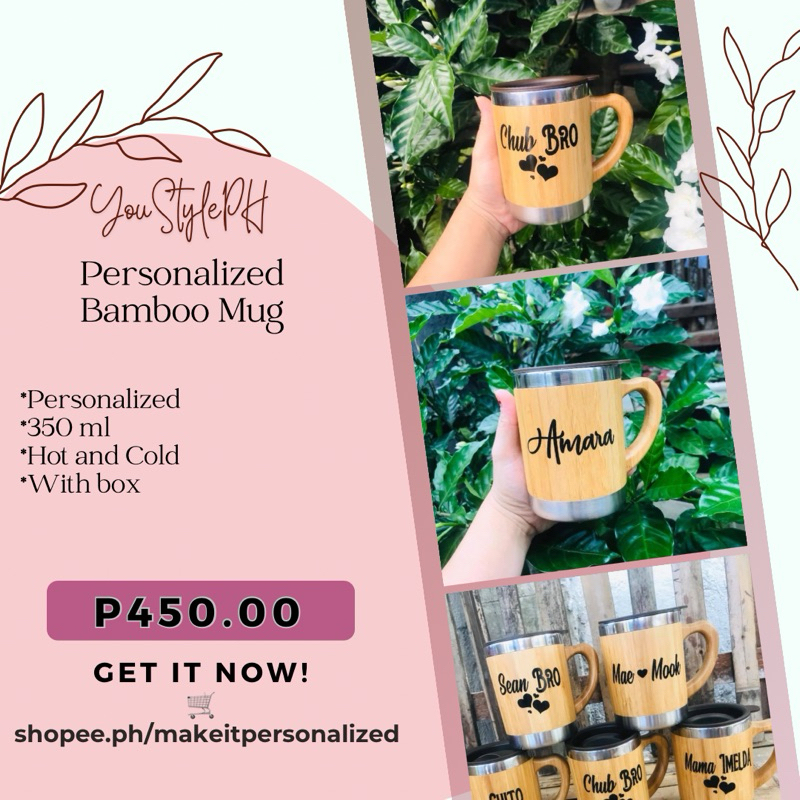 Personalized Bamboo Coffee Mug 380ml | Shopee Philippines