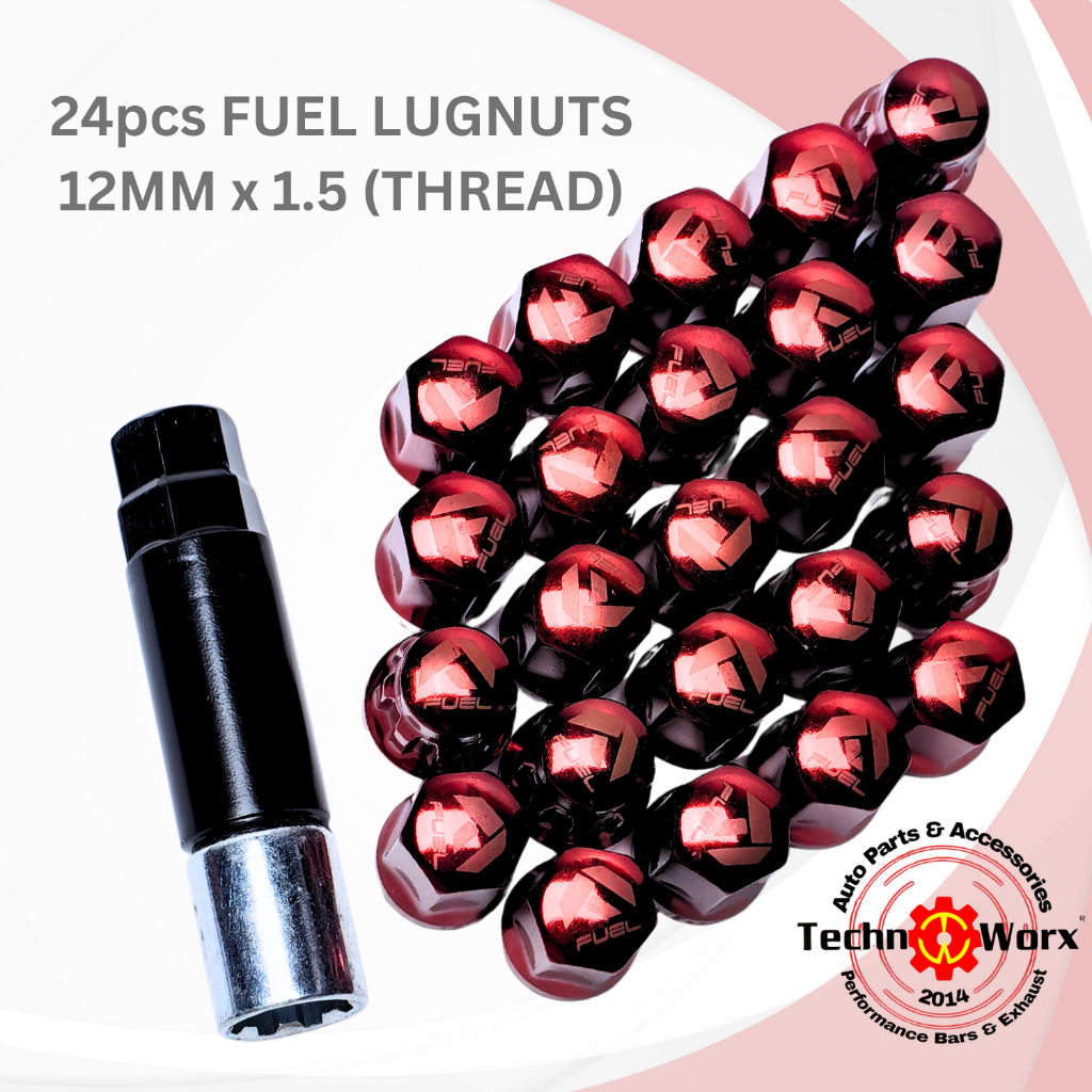 24PCS FUEL LUGNUTS M12 x 1.5 RED HEX NUT & LOCK Set Universal car Wheel ...