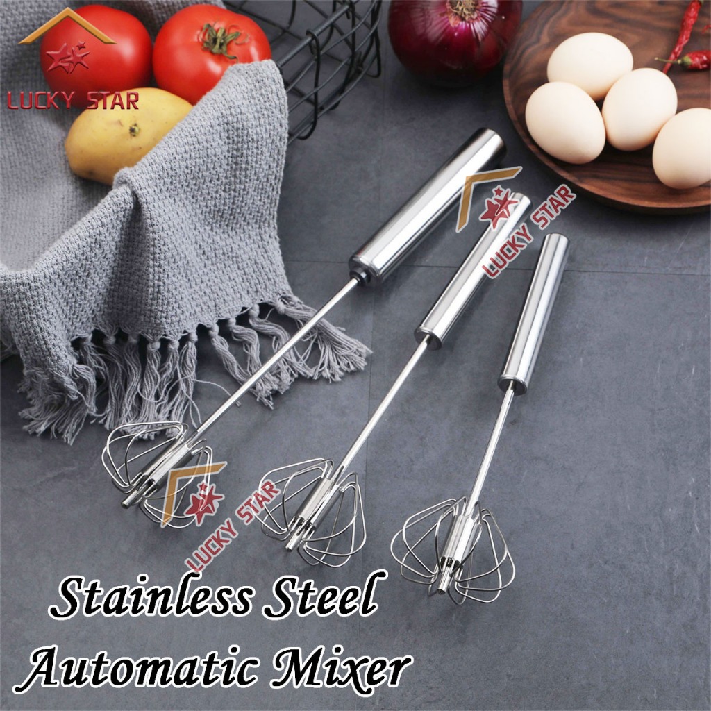 Automatic Mixer Stainless Steel Rotating Hand Push Egg Beater Stainless ...