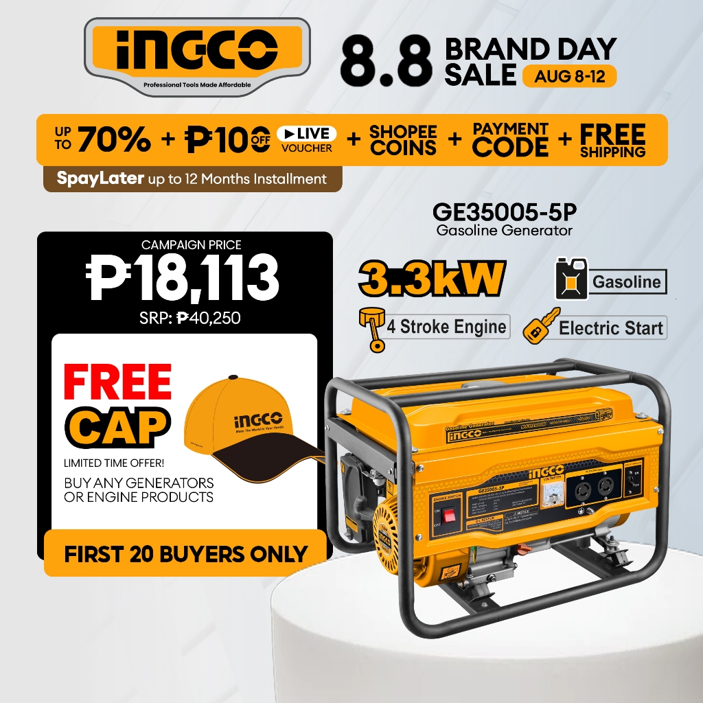Ingco Gasoline Generator Backup Power Supply 4-Stroke Engine 3.5Kva ...
