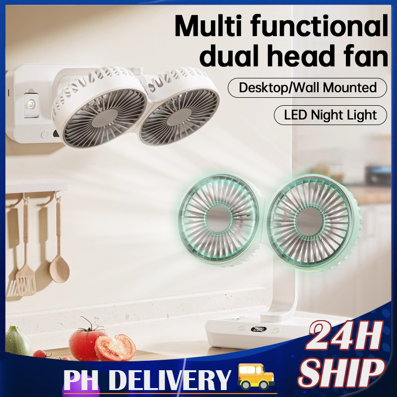 Dual Head Fan LED Display 4000mAh Rechargeable Dual Head Small Desktop ...