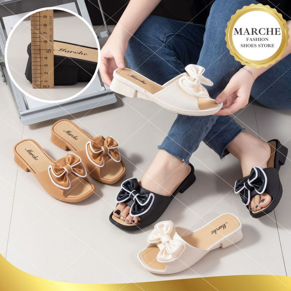 Marche Sandals For Women Korean Sandals Bow One Strap Elegant Sandals ...