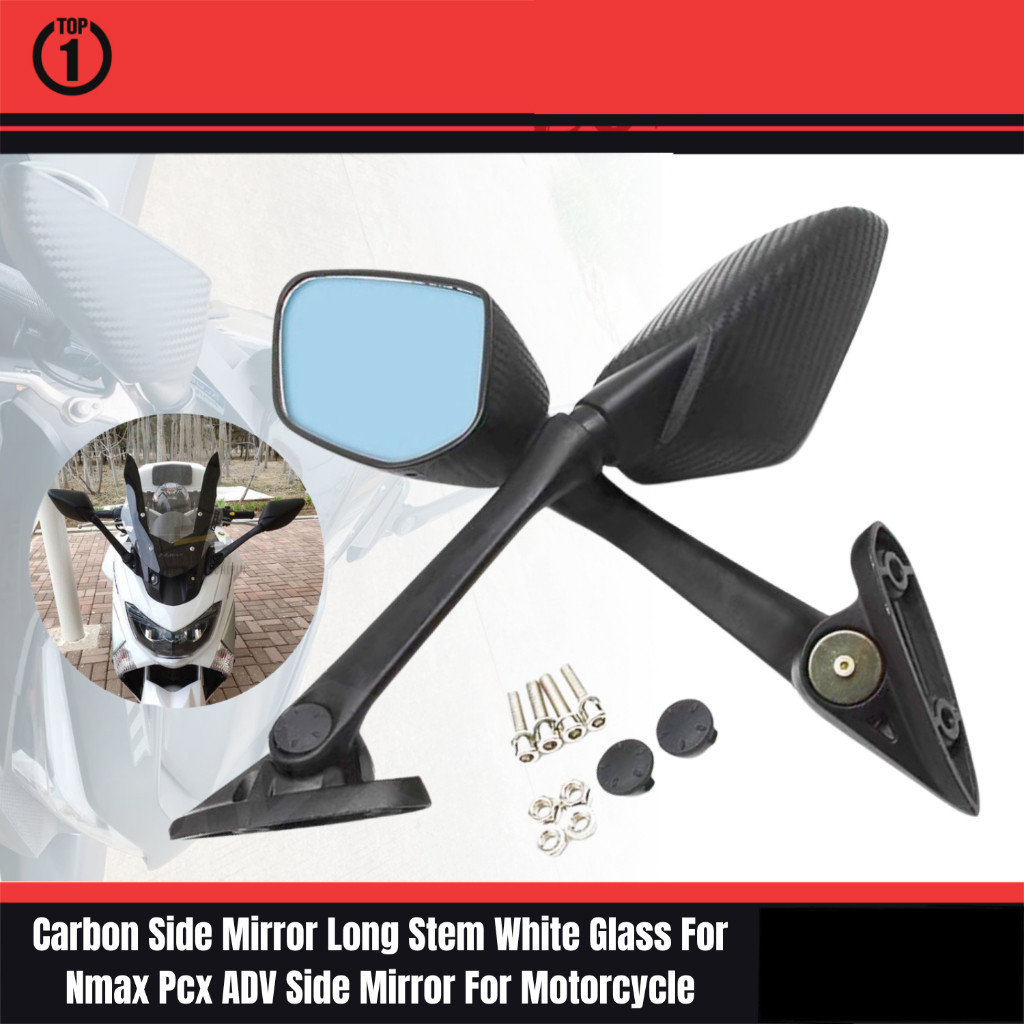 1 Pair Long Stem Black Carbon Side Mirror for Nmax ADV PCX R25 Nemo ...