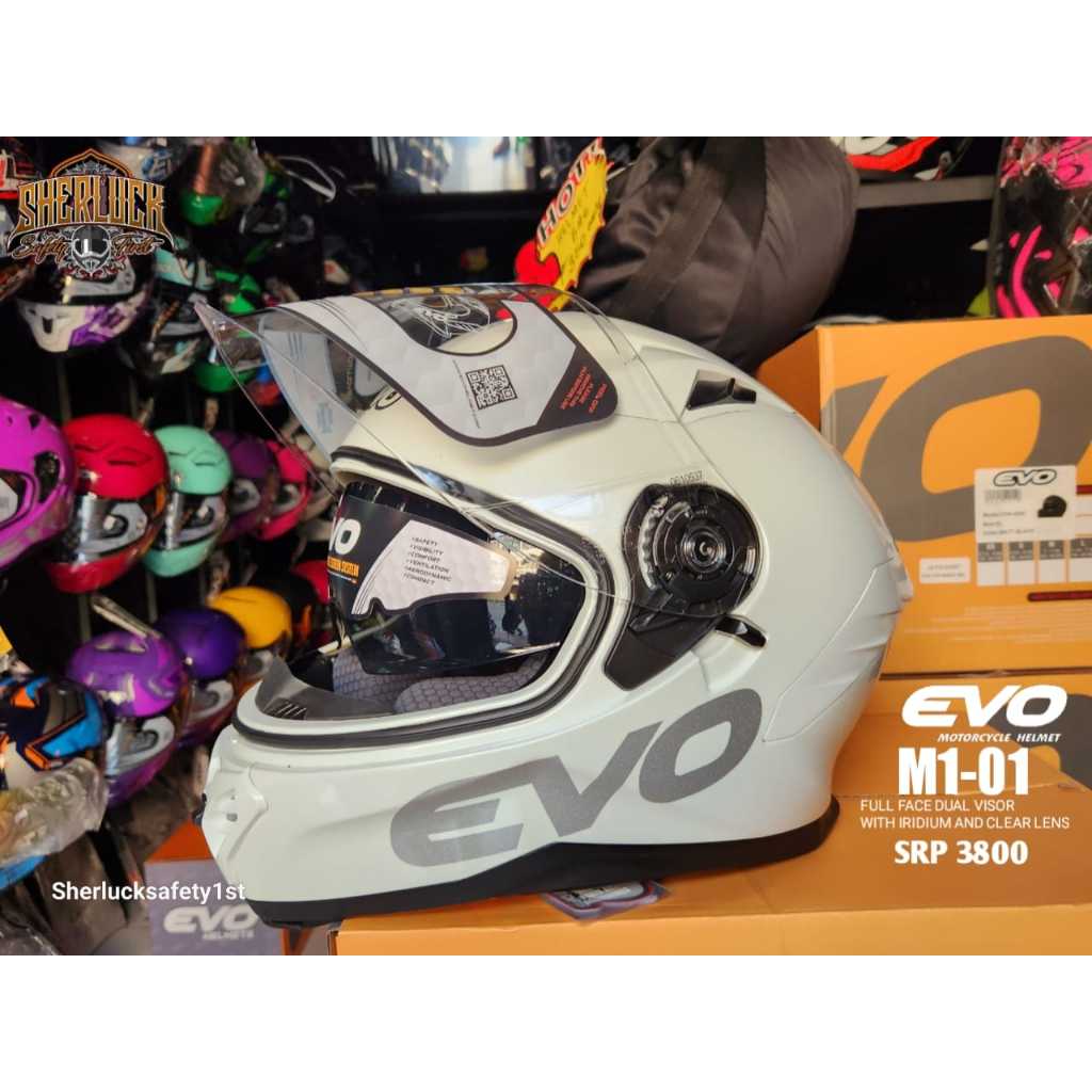 EVO M1-01 Plain Full Face Dual Visor Helmet Motorcycle With Free Clear ...