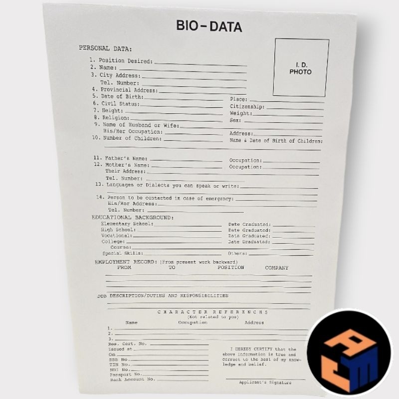 Veco Bio- Data Pack of 20 Sheets | Shopee Philippines