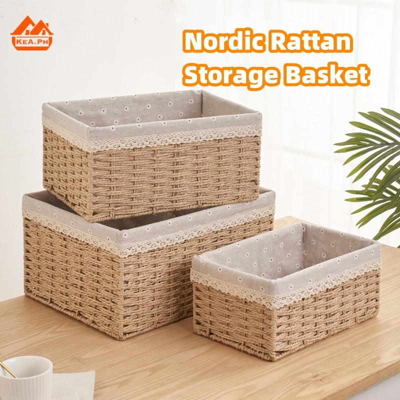 Nordic Rattan Storage Basket Desktop Weaving Storage Basket Handmade ...