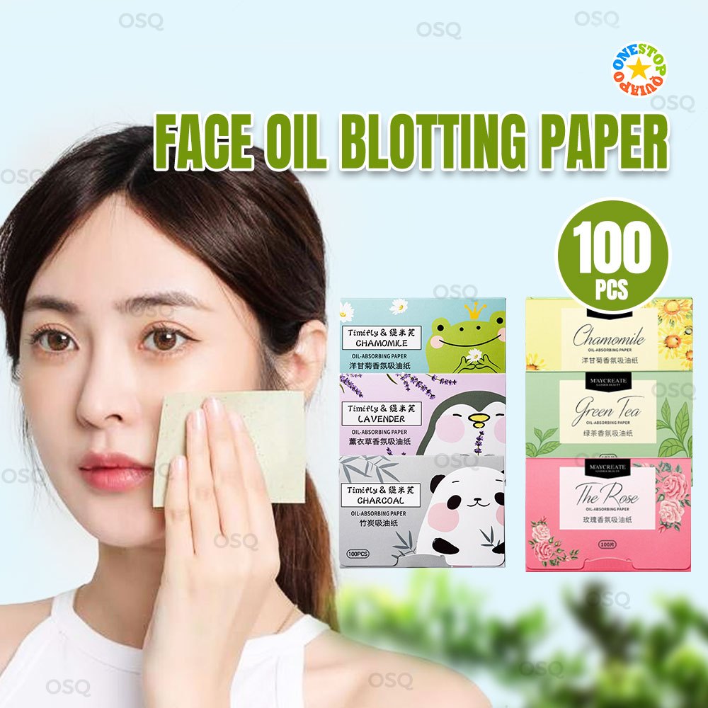 OSQ 100pcs Face Oil Control Absorbing Blotting Film Paper W/ Green Tea, Gardenia, Charcoal Scent ...