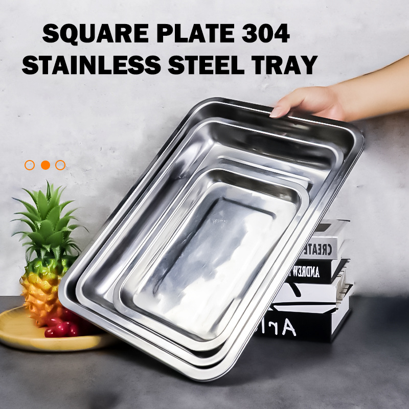 304 Stainless Steel Square Tray Thickened Rectangular Tray Steamed Rice ...