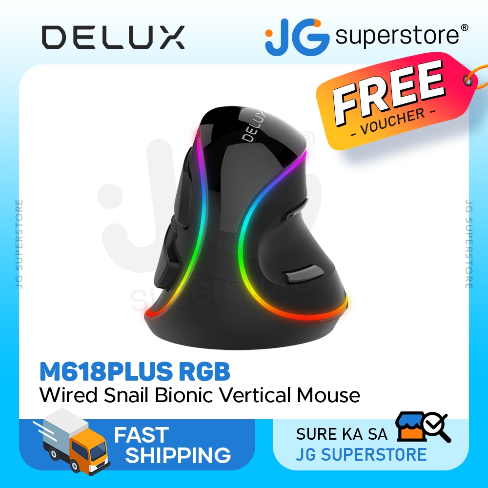 Delux M618PLUS Wired Optical Ergonomic Vertical Mouse RGB Snail Bionic ...