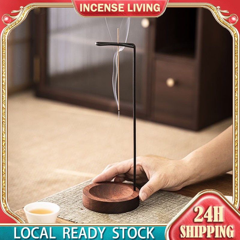 Hanging Incense Burner Incense Stick Holder Metal Stand Wooden Base ...