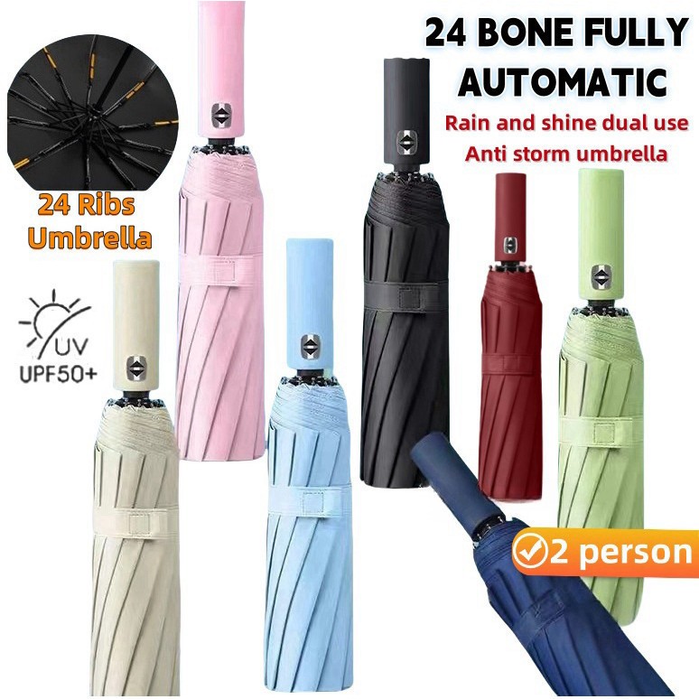 Automatic Folding Umbrella with 24-Rib Windproof Construction, Multiple ...