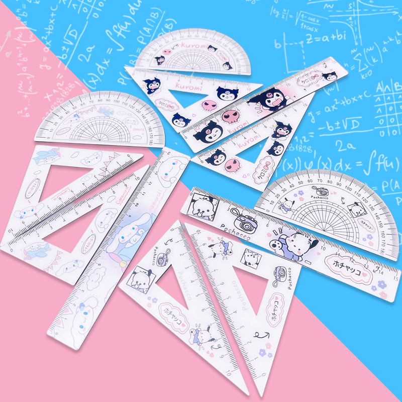 Sanrio Kuromi student measuring Cinnamon triangle ruler round ruler set ...