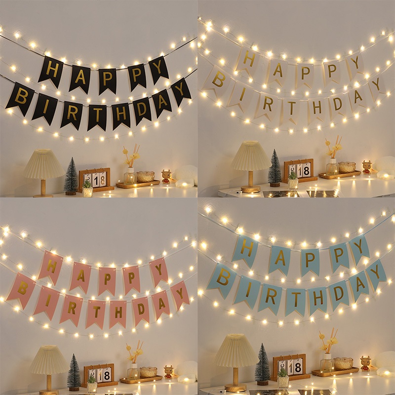 Happy Birthday Banner With Light Wall Background Mermaid Flags Backdrop ...