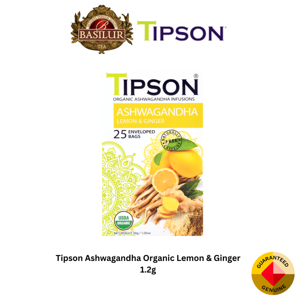TIPSON Organic Ashwagandha Infusions "Lemon and Ginger" 1.2g x 25 ...