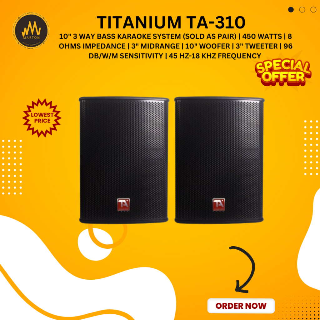 TITANIUM AUDIO TA-310 10" 3 Way Bass Karaoke Speaker System with Free ...