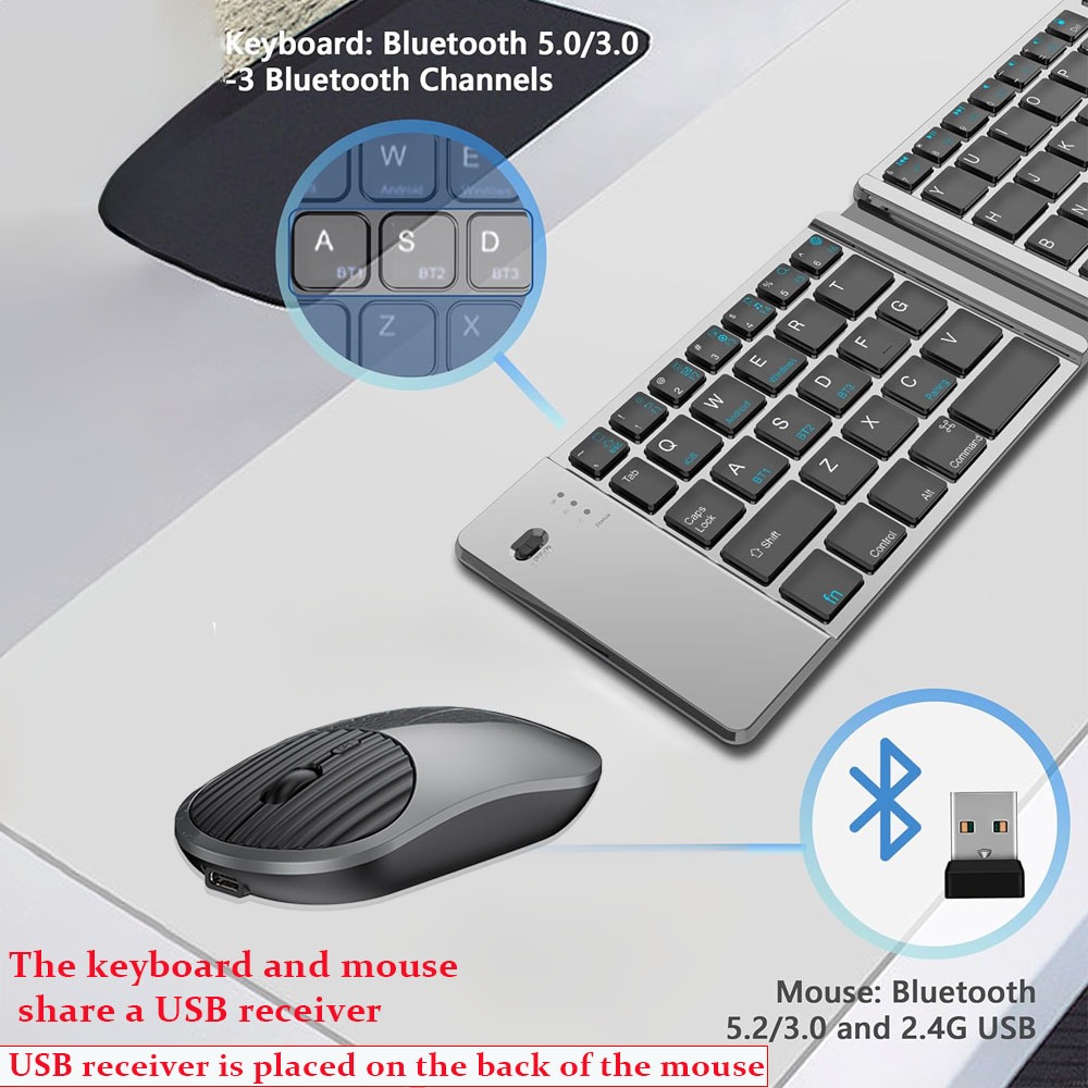 Meewoo Portable Folding Wireless Keyboard And Mouse Set Bluetooth Keyboard For Tablet Phone