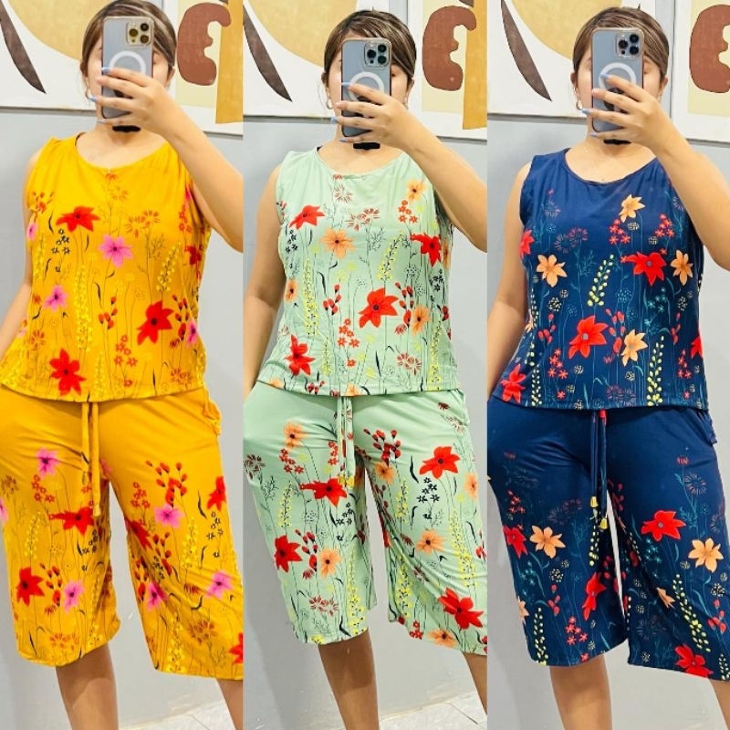 TERNO SANDO TOKONG FLORAL WITH POCKET PAMBAHAY cotton wear (SANDO FT ...
