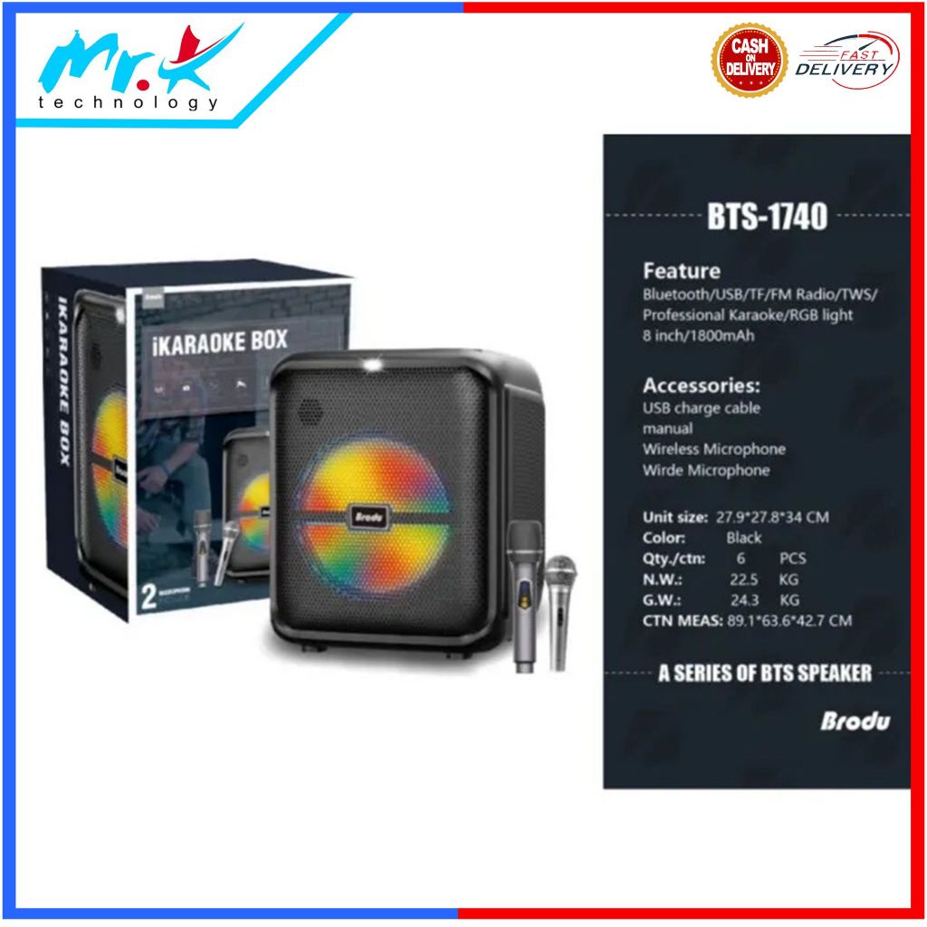 BTS-1740 IKARAOKE BOX PROFESSIONAL SYSTEM 8INCH PORTABLE SPEAKER WITH ...