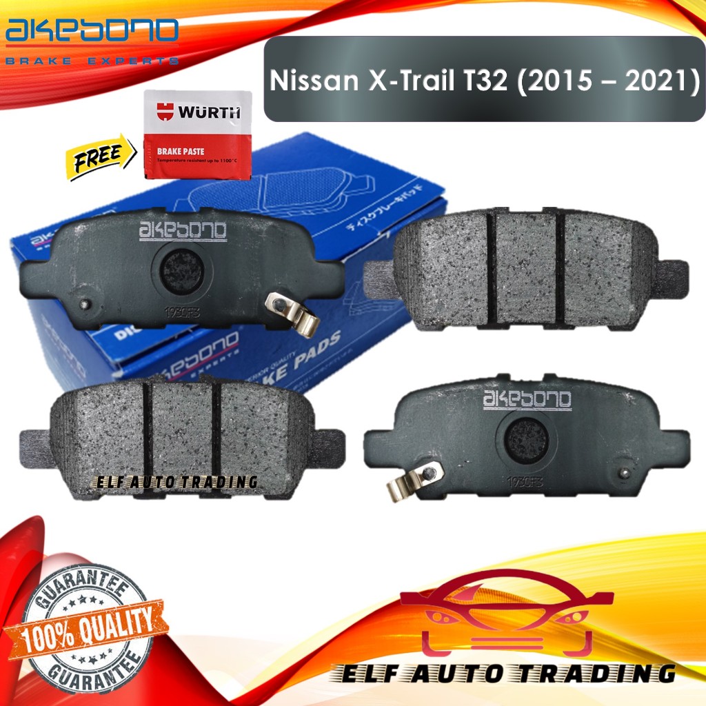 Genuine Akebono Rear Brake Pads for Nissan X-Trail T32 2.0/2.5 (2015 ...