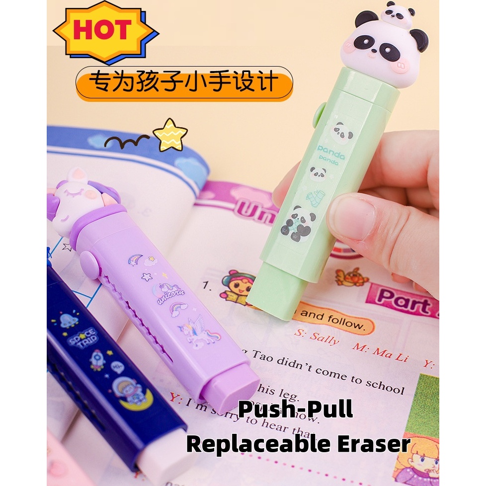 Push-pull replaceable Eraser Cartoon Cute Larger Rubber Soft 2B eraser ...