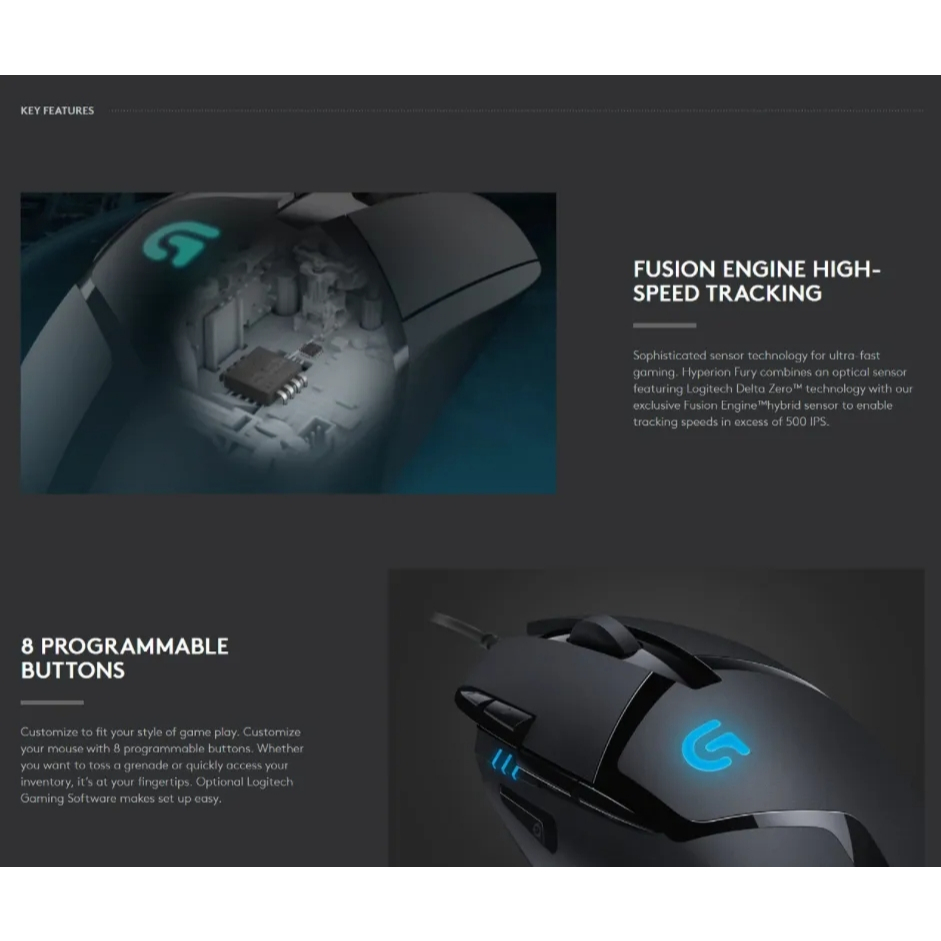 Logitech G402 Hyperion Fury Wired Gaming Mouse 4000 DPI Lightweight 8 ...