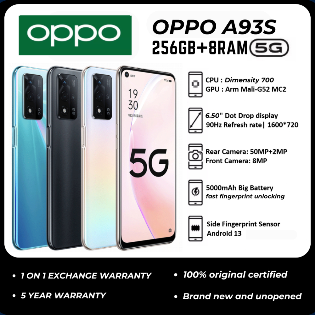 Oppo A93S 5G Smartphone 8GB RAM + 256GB ROM | 48MP AI Camera | Dual SIM ...