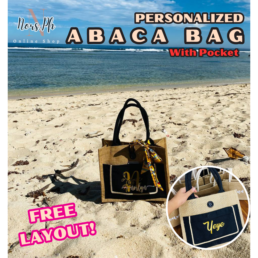 Personalized Jute Abaca Tote Bag with Pocket | Shopee Philippines