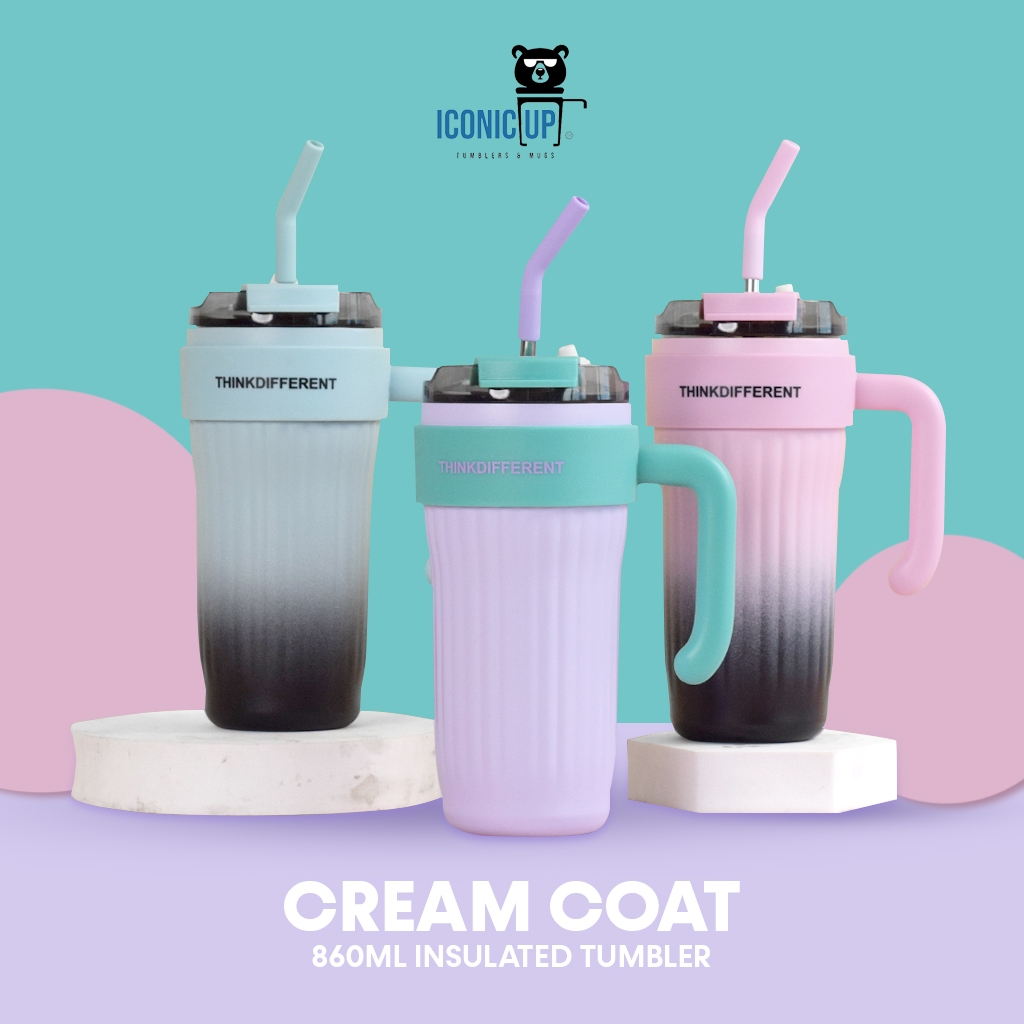 860ml Stainless Steel Tumbler with Straw and Handle Water Bottle Leak Proof Mug ICONICUP ...