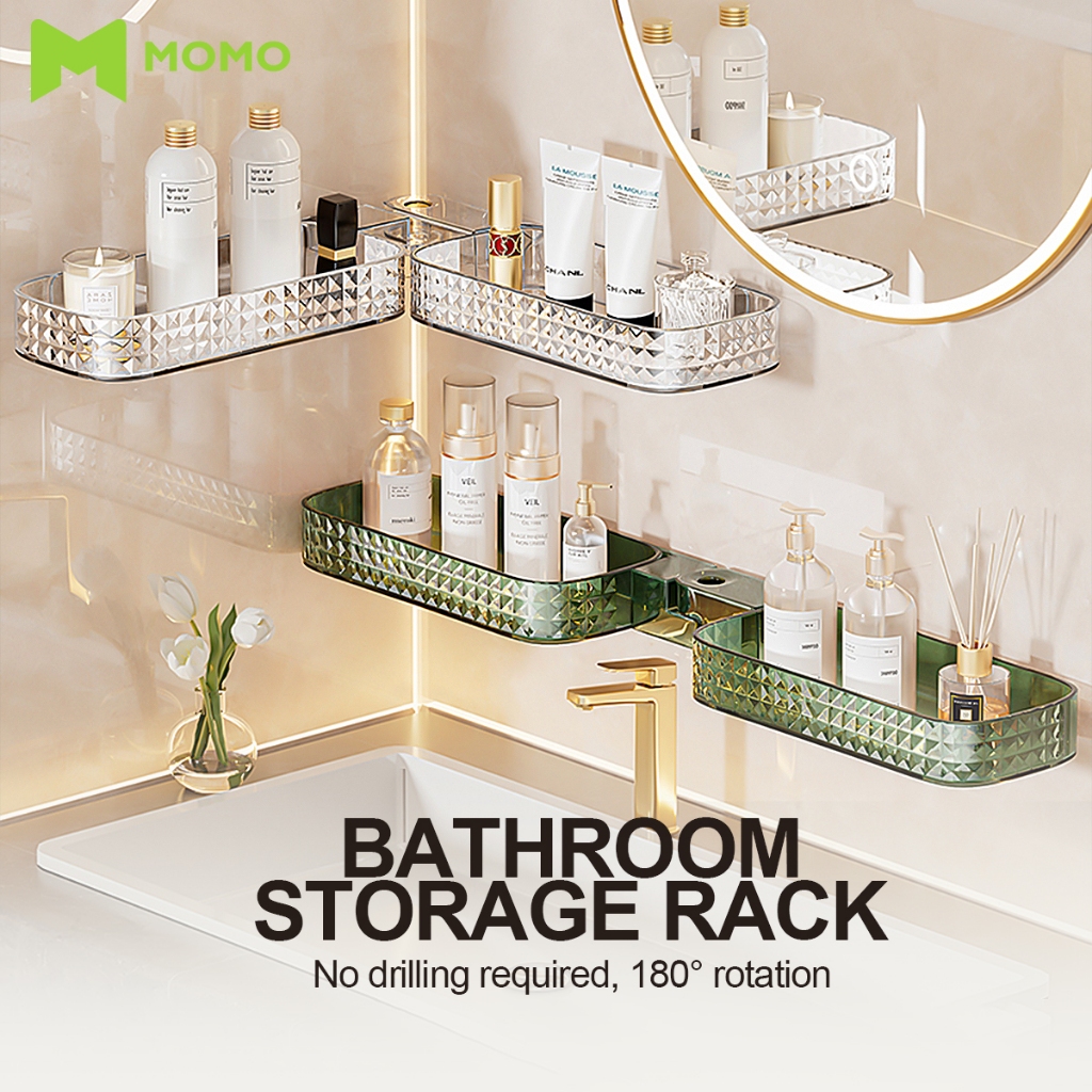 MOMO Bathroom Storage Rack 90° Rotating Traceless Wall Mounted Drain ...
