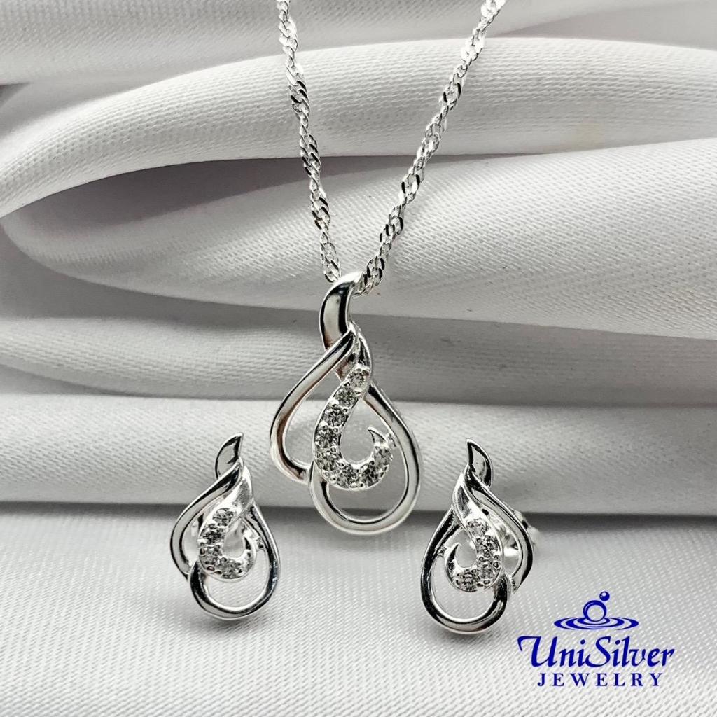 Unisilver 925 Sterling Silver Jewelry Set Of Earrings & Necklace ...