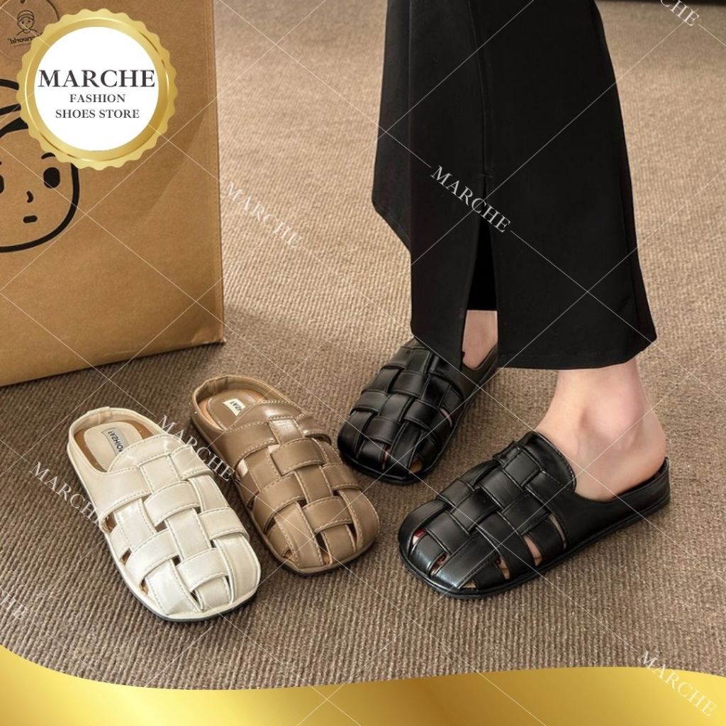 Marche Flat Half Shoes For Women Closed Toe Half Shoes All Match ...
