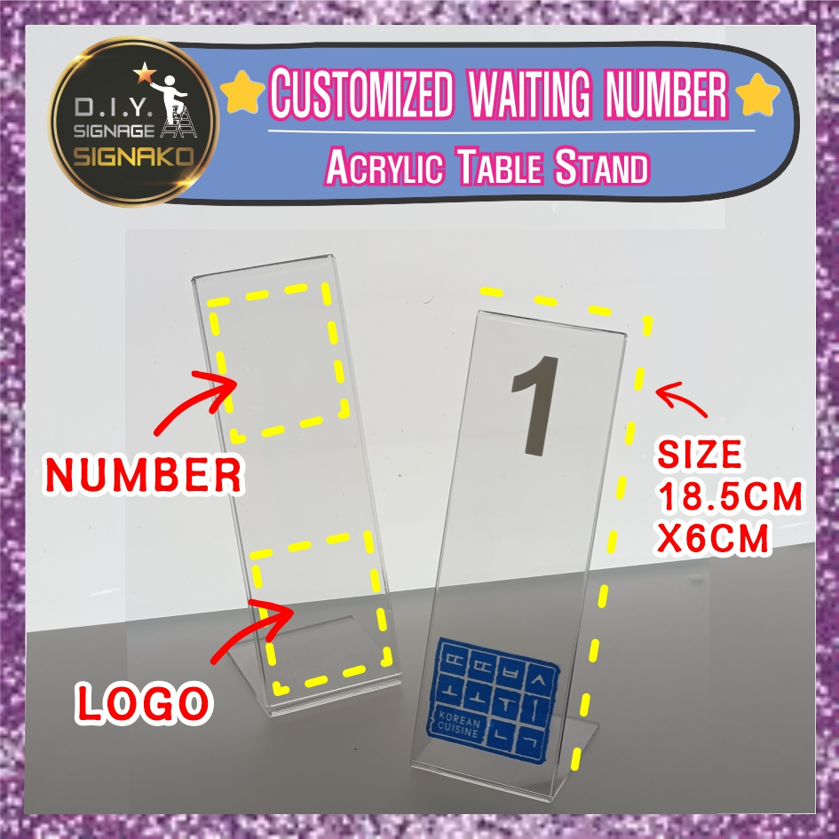 (5Pcs) Customized Table Number Acrylic Stand / Restaurant Cafe Bar Food ...