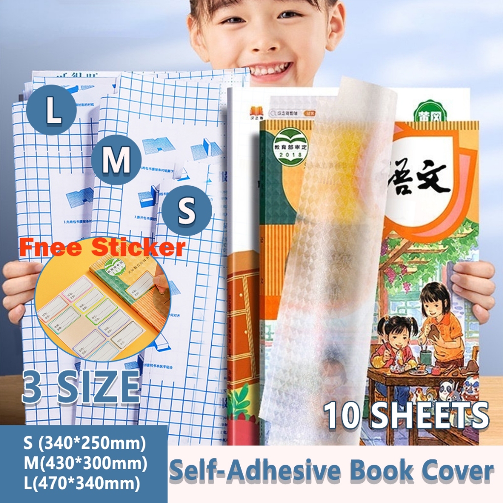 10 Sheets Transparent Self-adhesive Book Wrap Protective Cover S/M/L ...