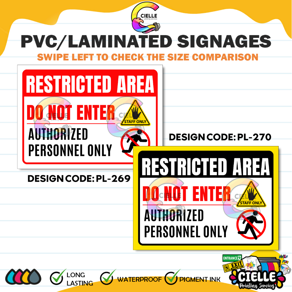 PVC/LAMINATED/STICKER SIGNAGES (PL-269&PL-270) - RESTRICTED AREA/DO NOT ...