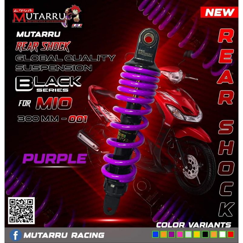 MUTARRU SHOCK ABSORBER 300MM BLACK SERIES MIO / CLICK / BEAT / MIO I ...